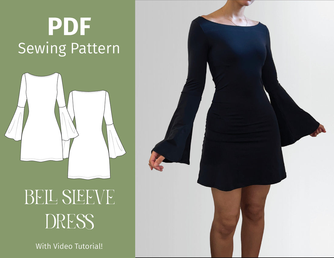 Bell Sleeve Dress (NO ZIPPER) - PDF Sewing Pattern – By Notches